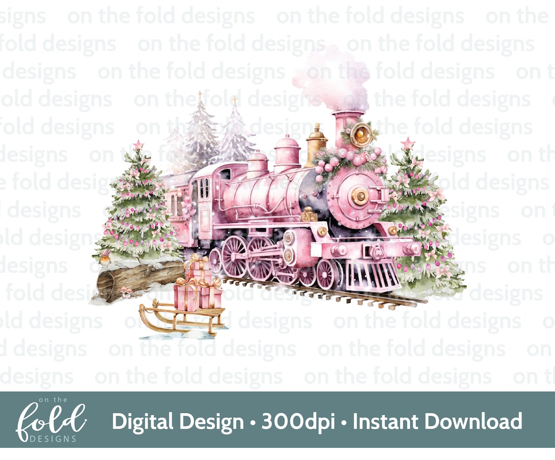 Pink Polar Express Train Clipart Winter Woodland Snow PNG Xmas Digital ...