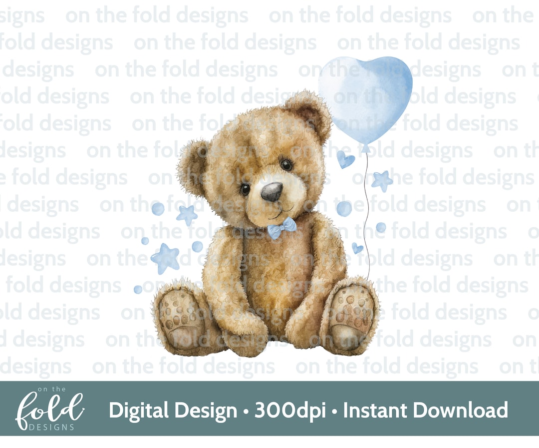 Teddy Bear, Blue Balloon Clipart Birthday, UVDTF Sublimation PNG ...