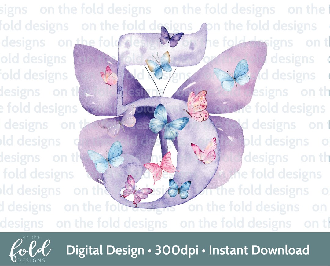 Butterfly Clipart 5th Birthday Number Five Purple Image PNG Instant ...