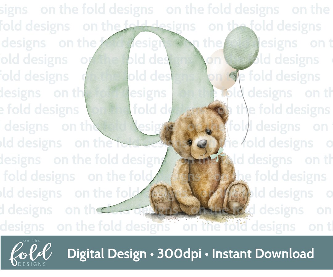 Teddy Bear, Number 9, Balloons, 9th Birthday, Clipart, Green Balloons ...