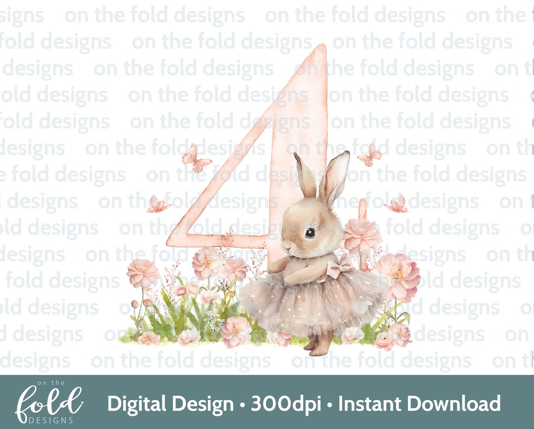 4th Birthday Bunny Ballerina Four Clipart PNG Instant Download for ...