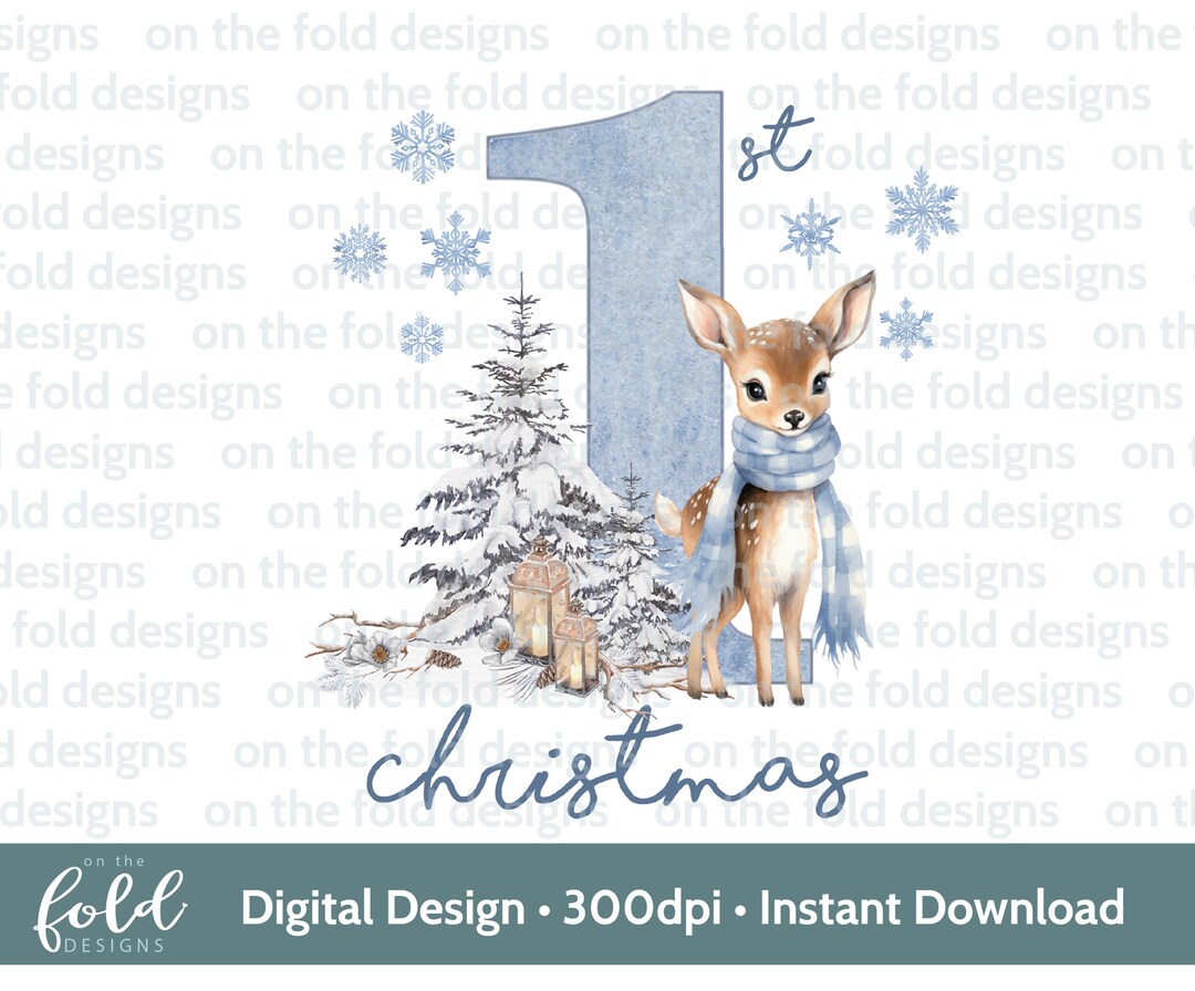 First Christmas Baby Deer Clipart, Cute Woodland Xmas PNG, Digital ...