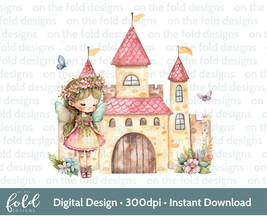 Fairy Princess Castle With Flowers Clipart, Watercolour Instant ...