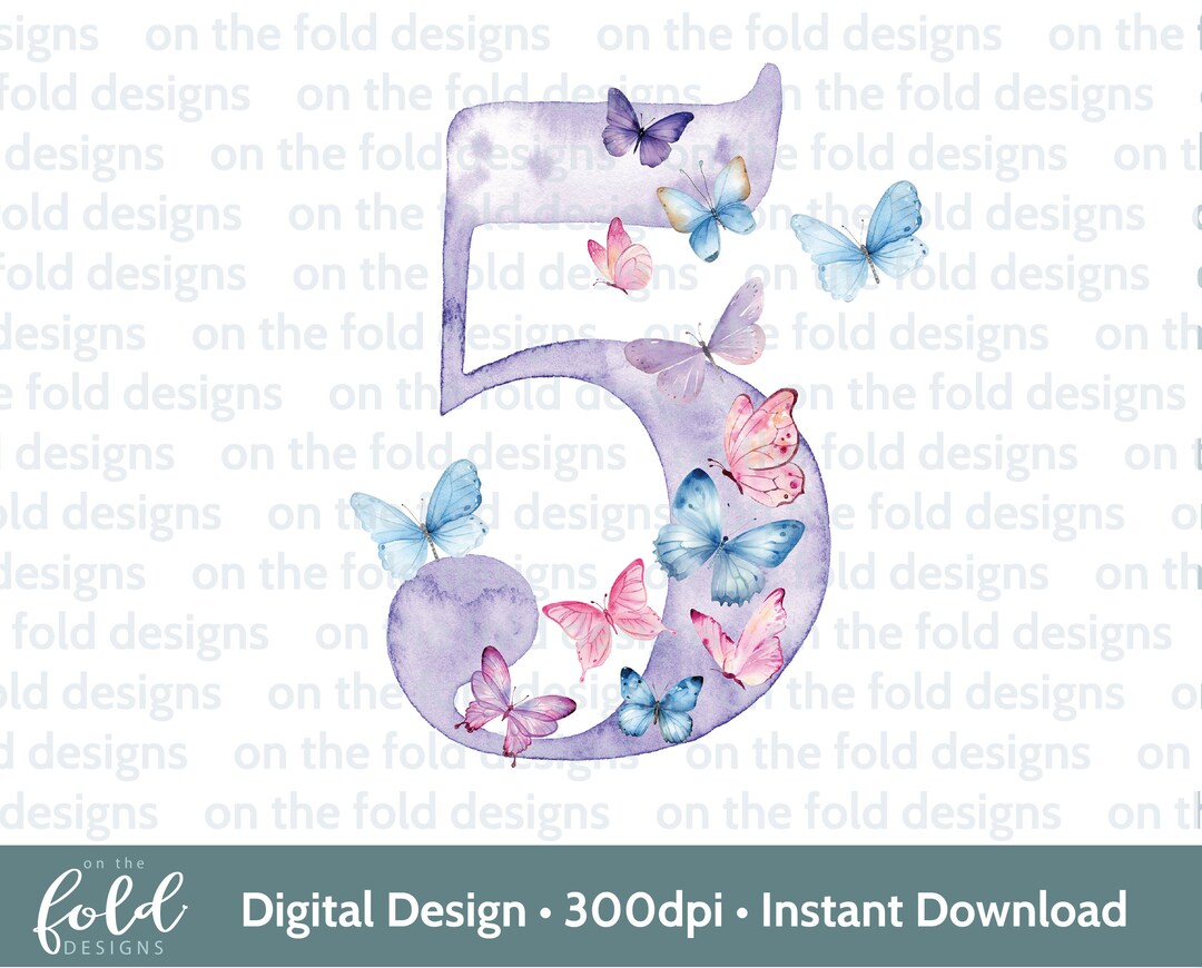 Butterfly Clipart 5th Birthday Number Five Purple Image PNG Instant ...