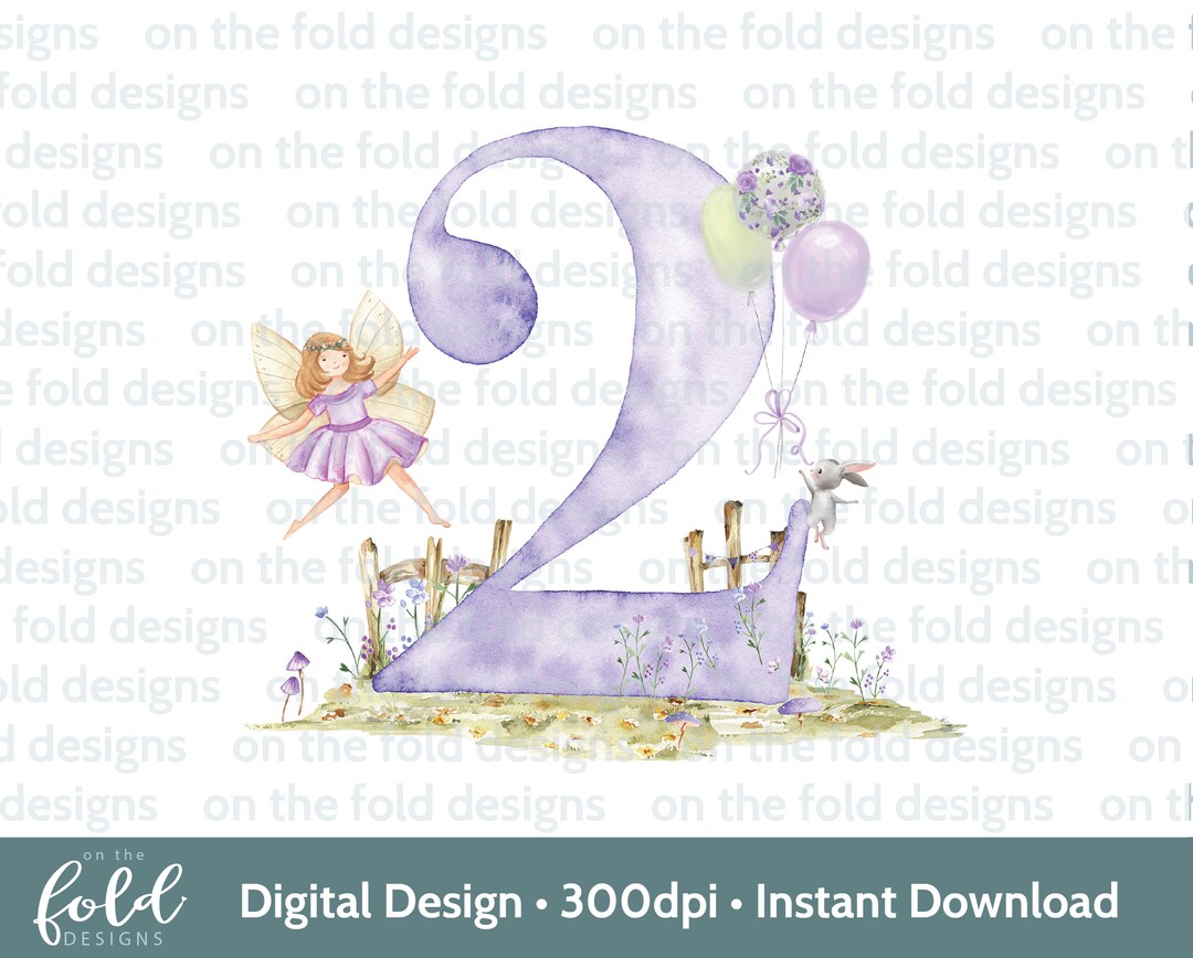 Fairy 2nd Birthday Clipart Magical Purple Number Two, Watercolor ...