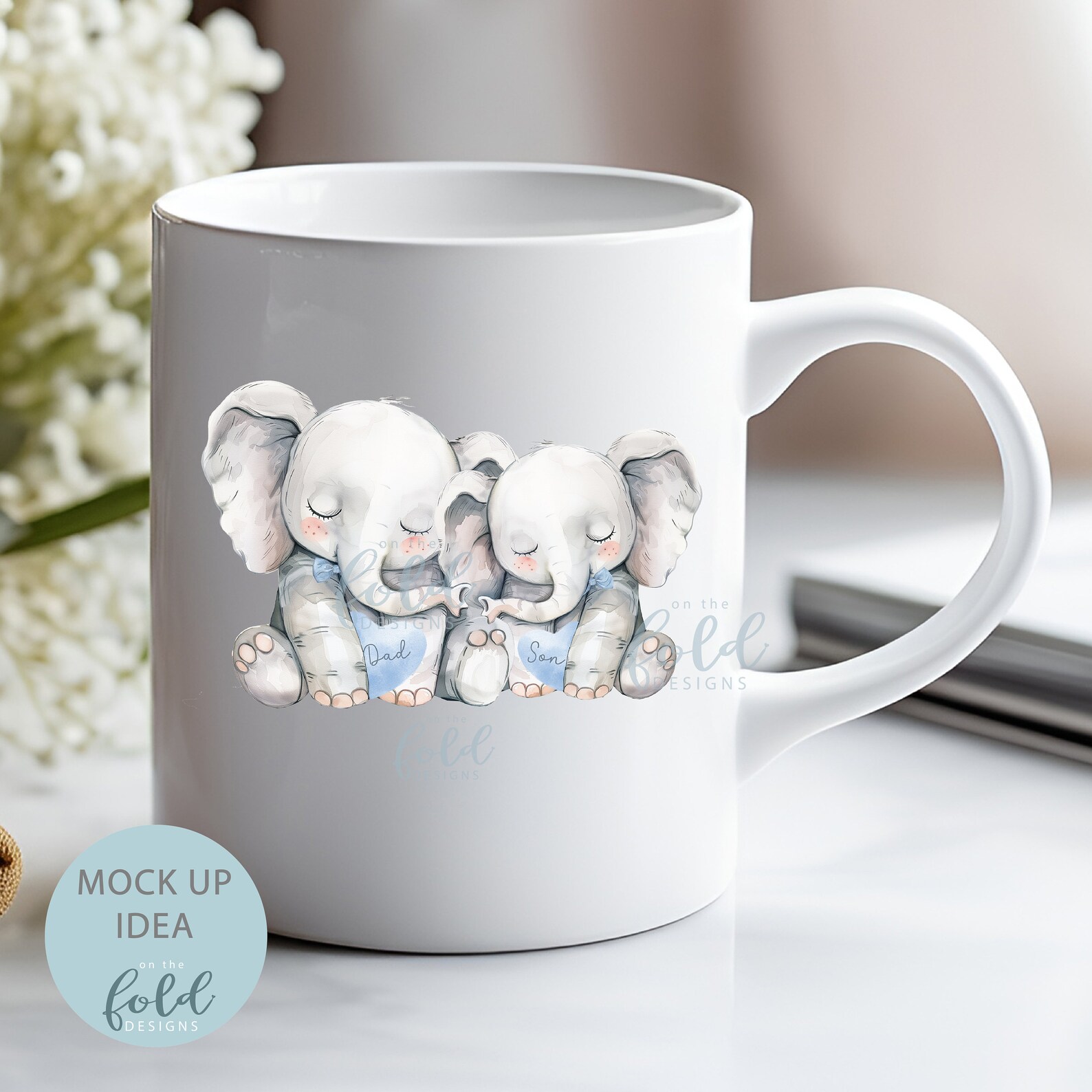 Father's Day Elephant Clipart Daddy Grandad Dad + Baby Blue Rainbow ...