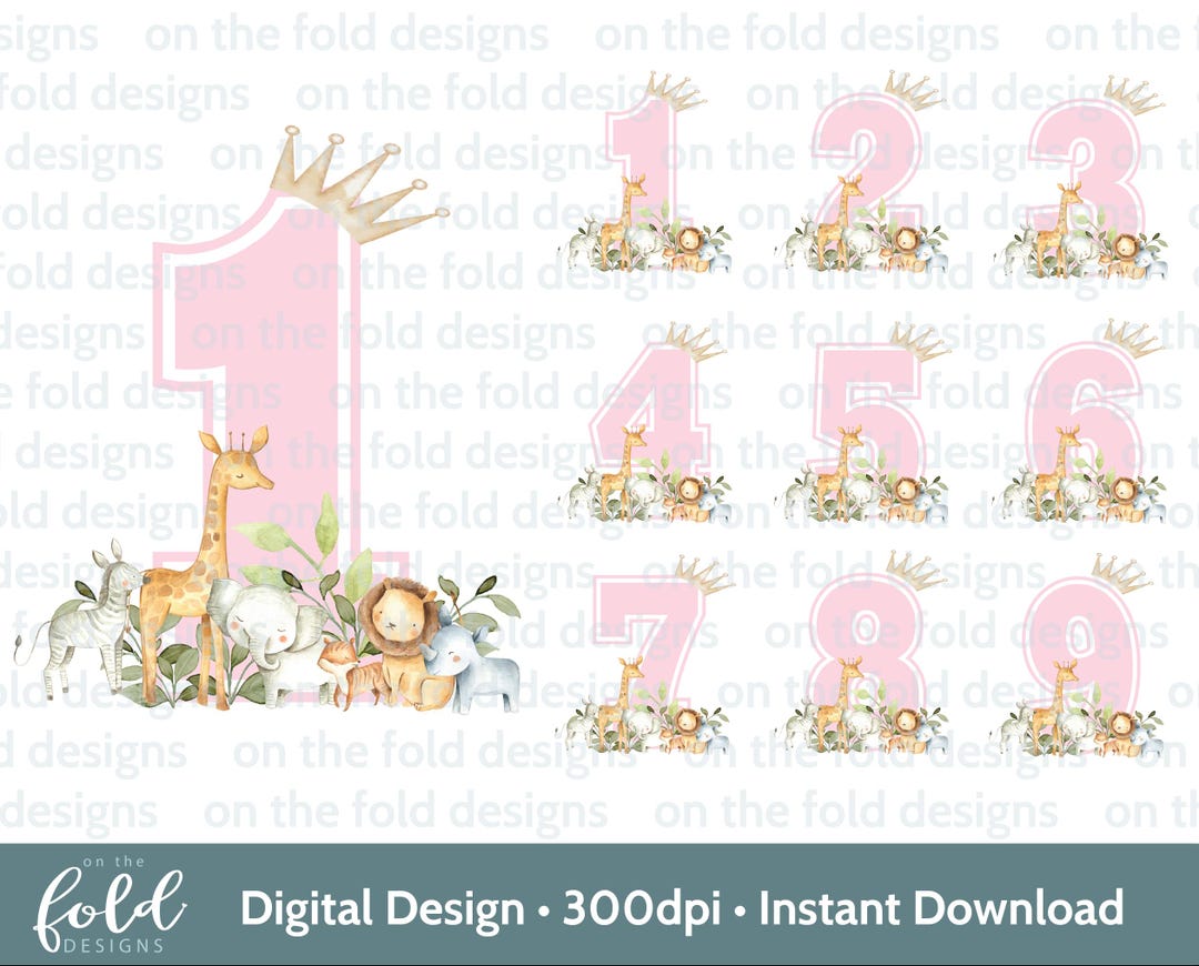 Safari Numbers Clipart Pink Jungle Birthday PNG Download Transparent ...