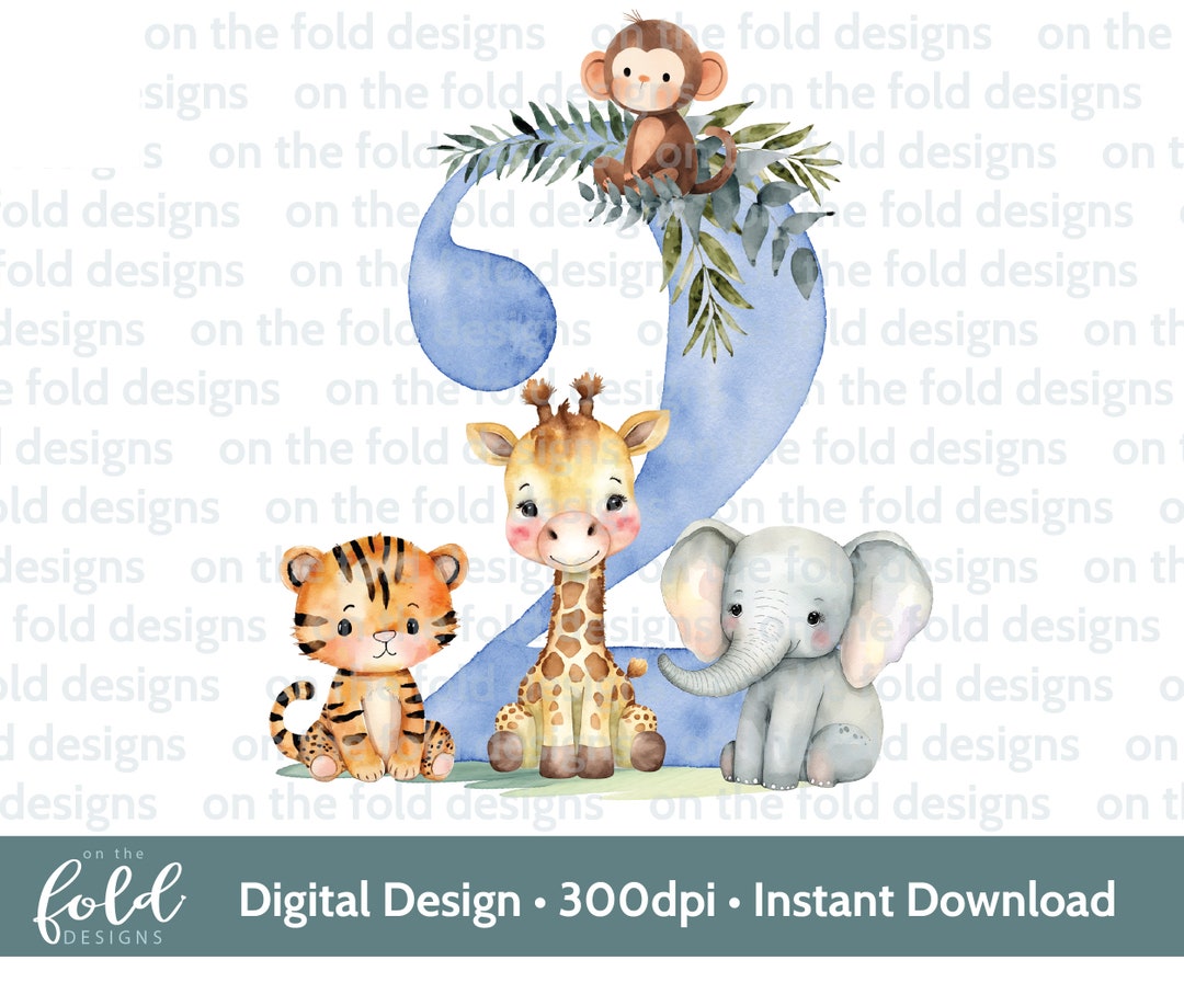 Safari 2nd Birthday, Clipart, Number Two PNG, Jungle Animal Sublimation ...