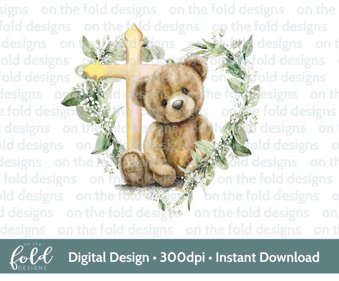 Teddy Bear Christening Baptism Naming Day Communion Cross PNG ...