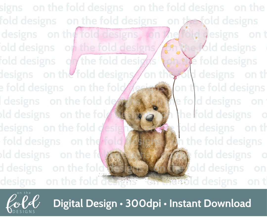 Teddy Bear, Number 7, Balloons, 7th Birthday, Clipart, Sublimation. PNG ...