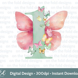 Butterfly Clipart 1st Birthday Number One Image PNG Instant Download ...