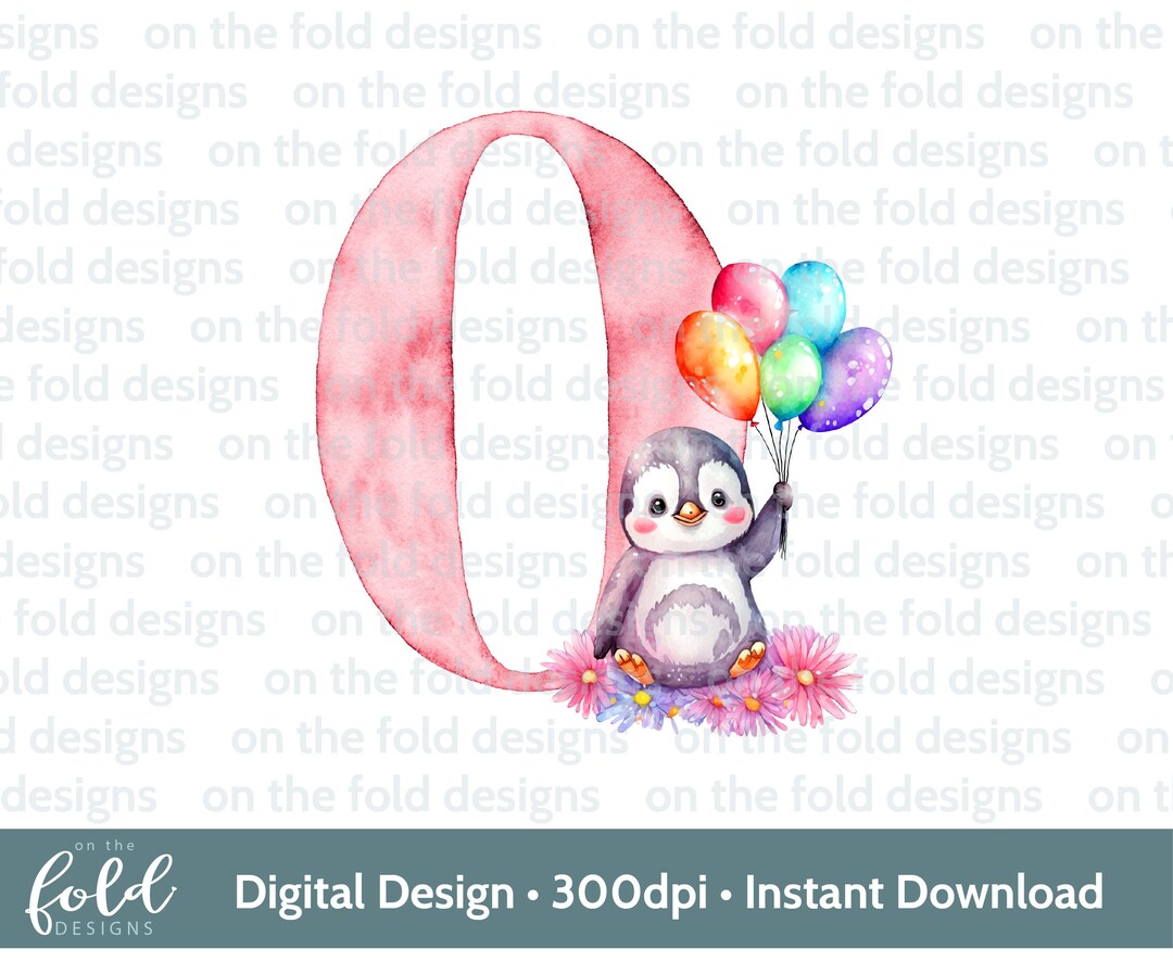 Penguin Number Zero 0 Birthday Design, Flowers and Balloons. PNG ...