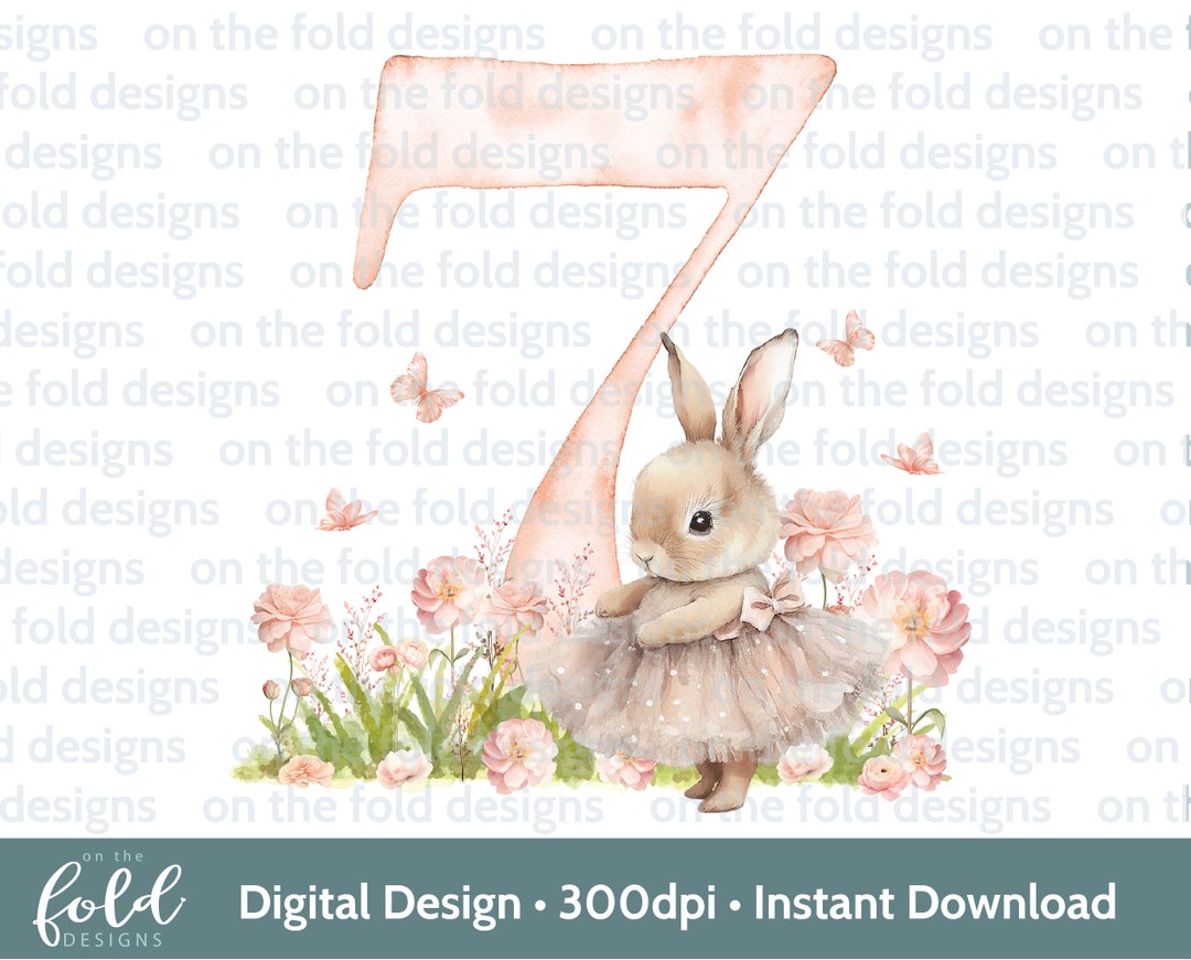7th Birthday Bunny Ballerina One Clipart Seven PNG Instant Download for ...
