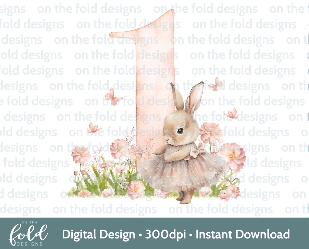 1st Birthday Bunny Ballerina One Clipart PNG Instant Download for ...