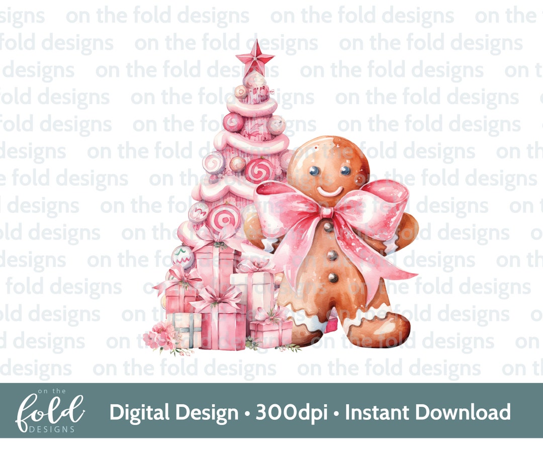Pink Christmas Gingerbread Clipart, Cute 1st Xmas PNG Instant Digital ...