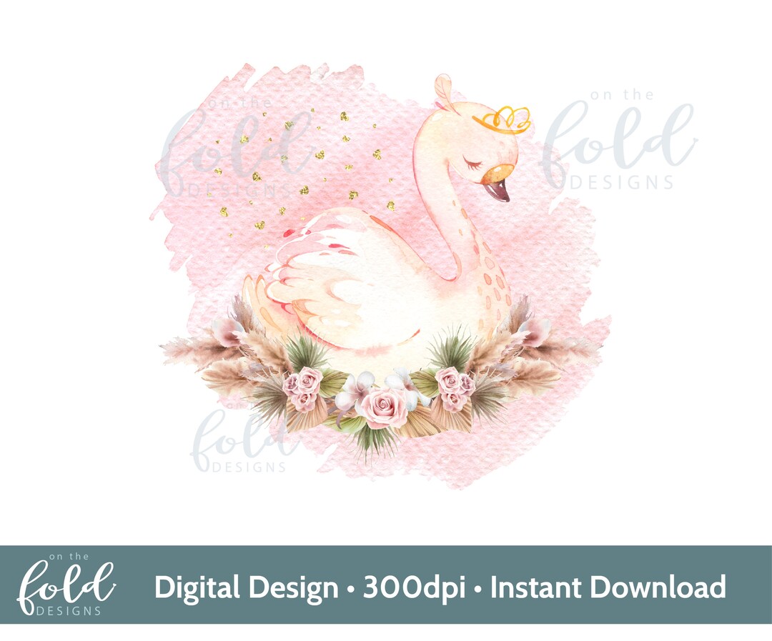 Swan Clipart, Boho, Pink Roses, Swan Design PNG, Card Making, Instant ...