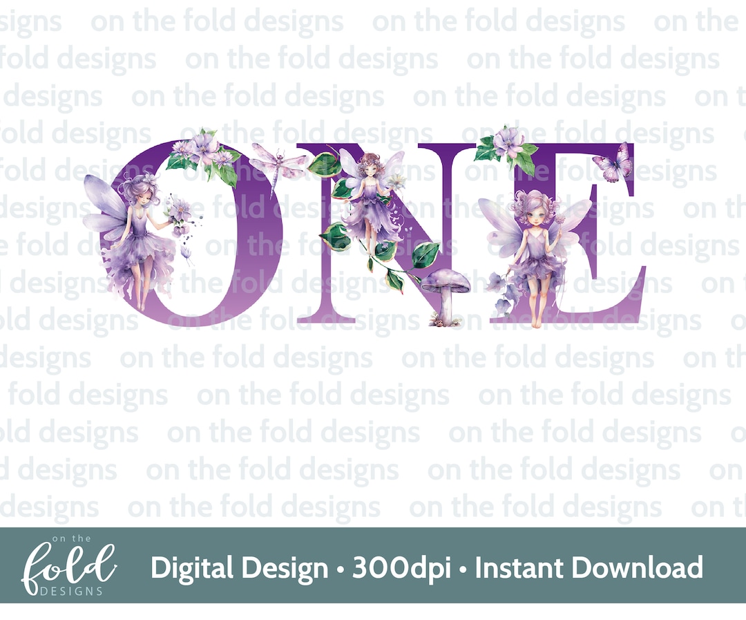 Fairy 1st Birthday Number One Watercolor Clipart Purple PNG, Girl Print ...