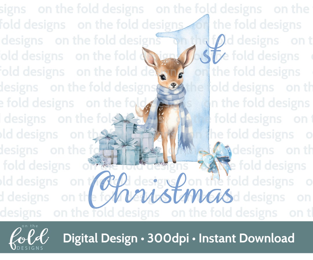 First Christmas Baby Deer Clipart Blue Boy PNG Instant Digital Download ...
