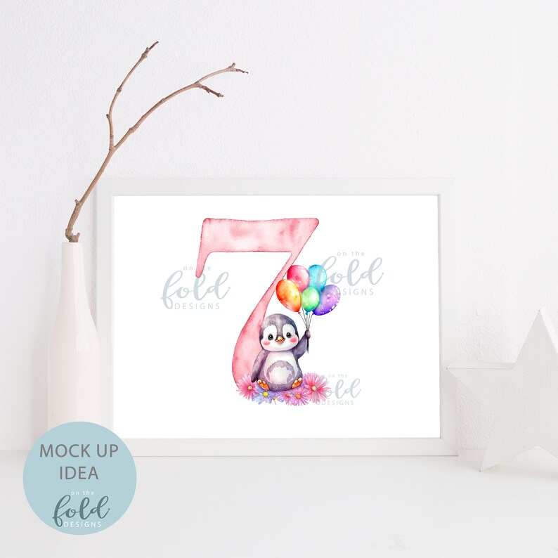 Penguin Number Seven 7th Birthday Design Flowers and - Etsy