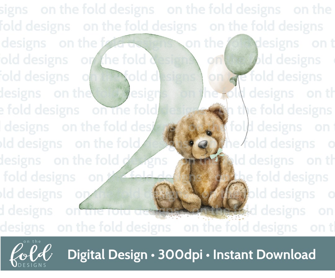 Teddy Bear, Number 2, Balloons, 2nd Birthday, Clipart, Green Balloons ...