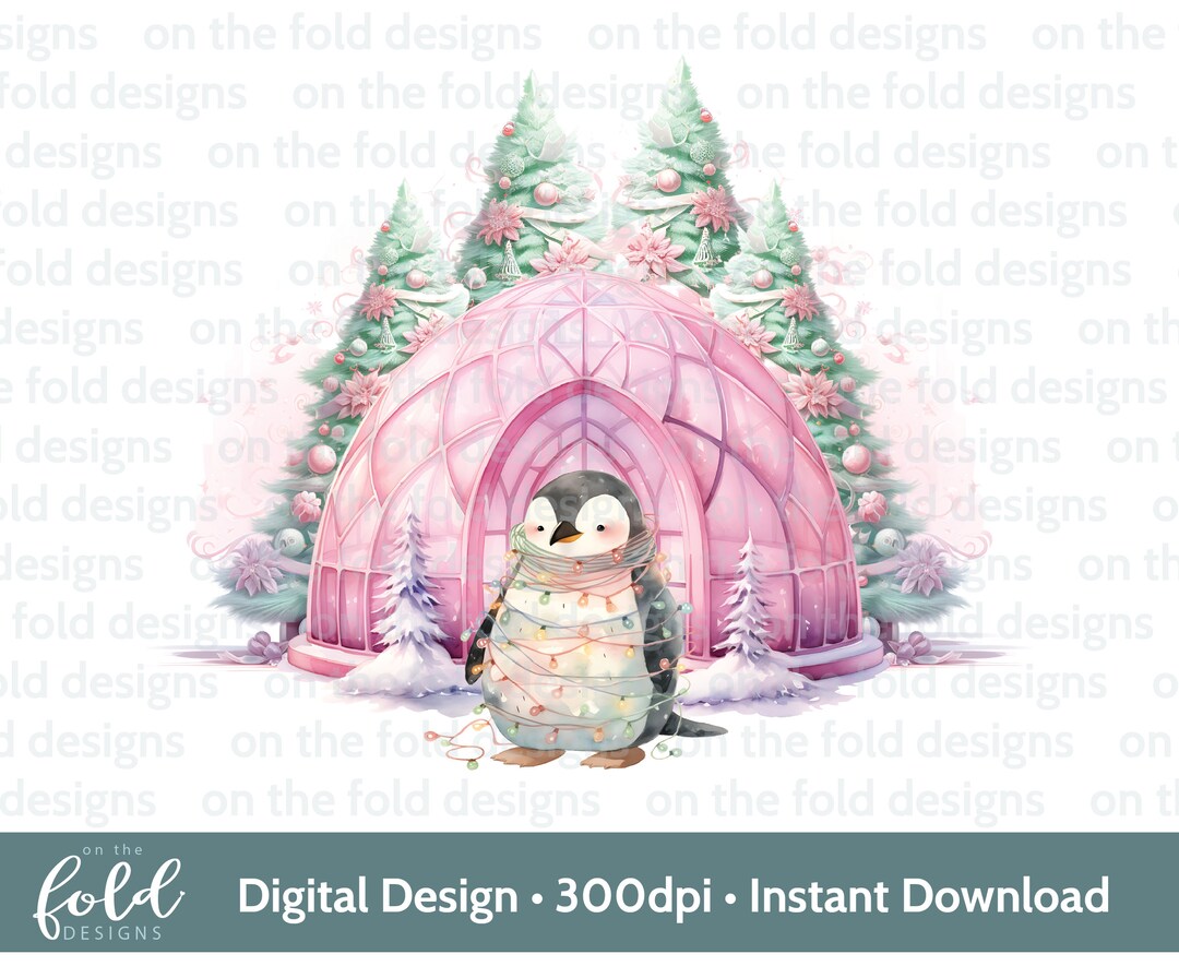 Christmas Penguin Igloo Clipart Pink 1st Xmas, Kids Pj's PNG Card ...