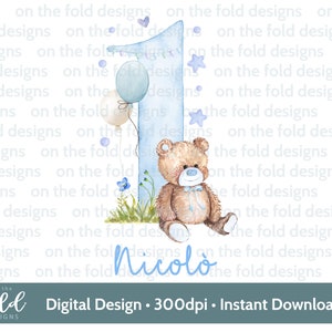 Teddy Bear 1st Birthday PNG, Balloons, Transparent Background (digital ...