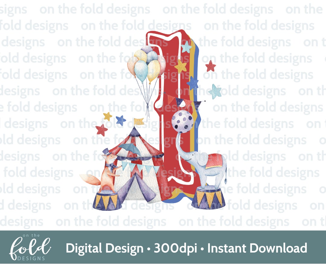 Circus 1st Birthday Clipart PNG Number One Party Theme Instant Download ...