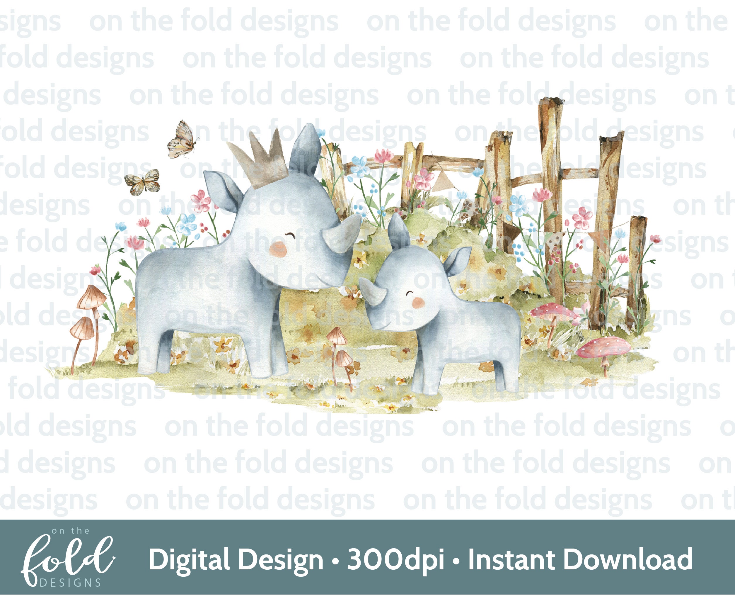 Safari Rhino Clipart Jungle Baby Graphic Cute Animals - Etsy