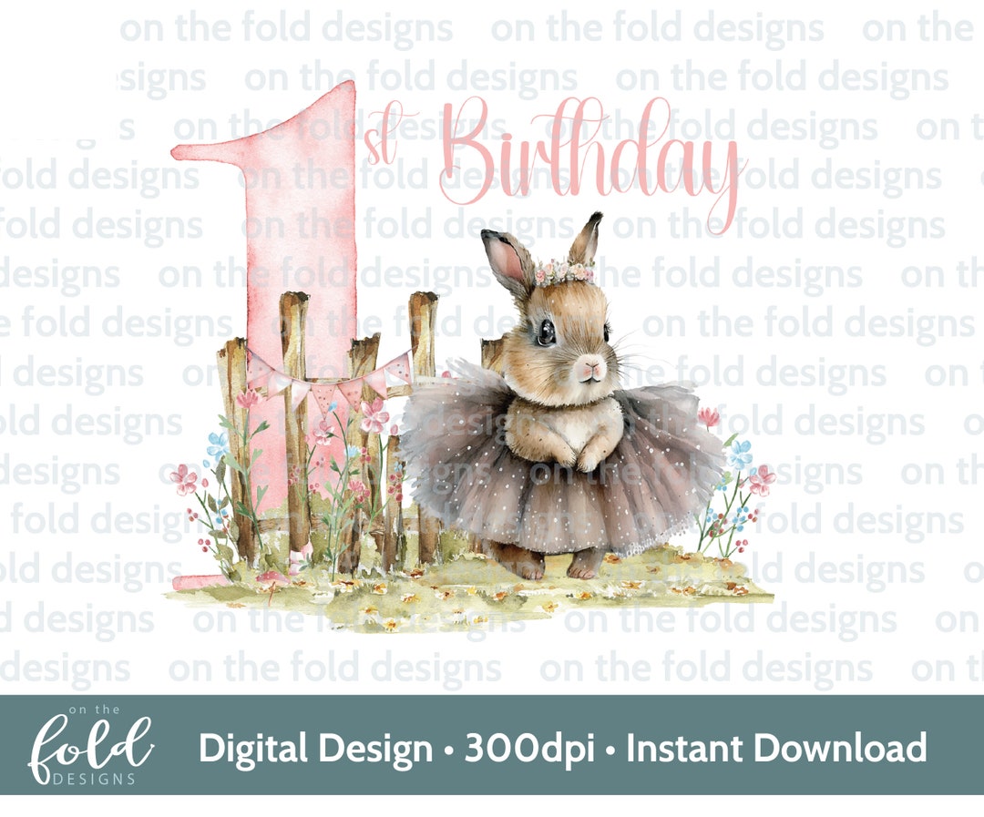 1st Birthday Bunny Ballerina One Clipart PNG Instant Download for ...