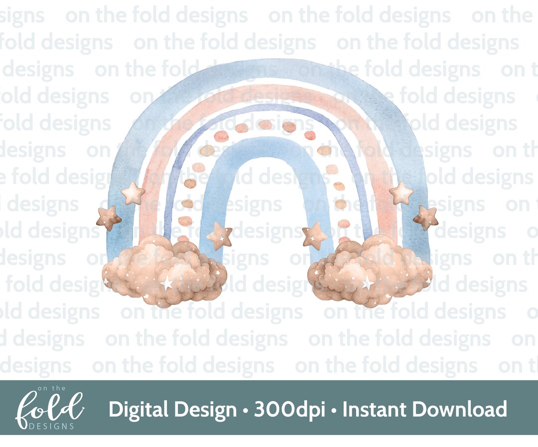 Rainbow Clipart, Watercolour PNG, Stars and Clouds, Neutral Colours ...