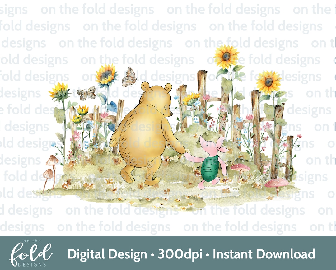 Classic Winnie the Pooh Woodland Clipart, Cute Baby Image, Wildflowers ...