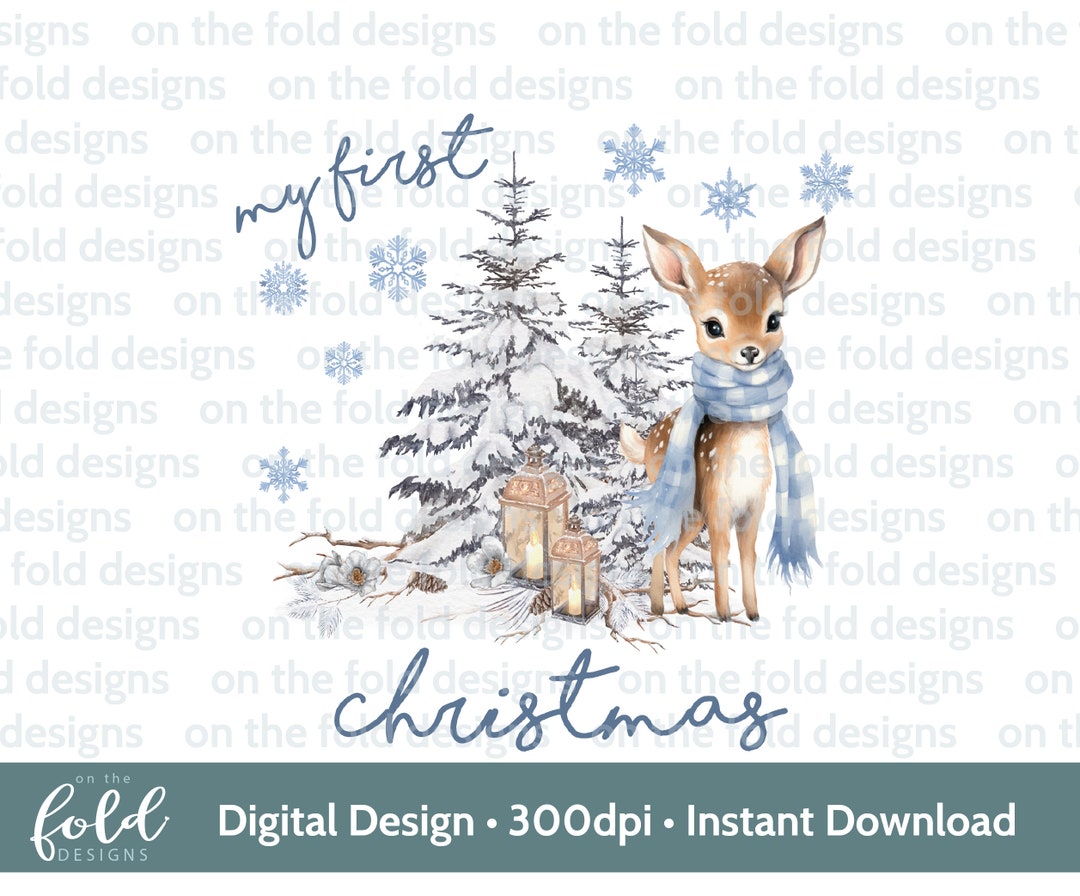 First Christmas Baby Deer Clipart, Cute 1st Xmas, PNG Instant Digital ...