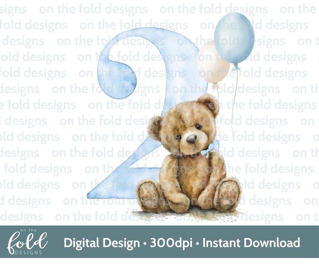 Teddy Bear, Number 2, Balloons, 2nd Birthday, Clipart, Sublimation. PNG ...
