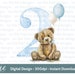 Teddy Bear, Number 2, Balloons, 2nd Birthday, Clipart, Sublimation. PNG ...