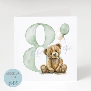 Teddy Bear 8th Birthday Clipart, Green Balloons (digital Download) - Etsy
