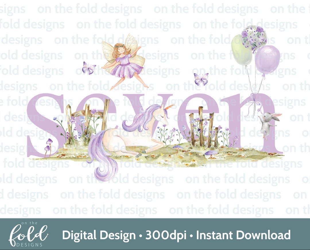 Fairy and Unicorn Clipart 7th Birthday Number Seven Magical Watercolor ...