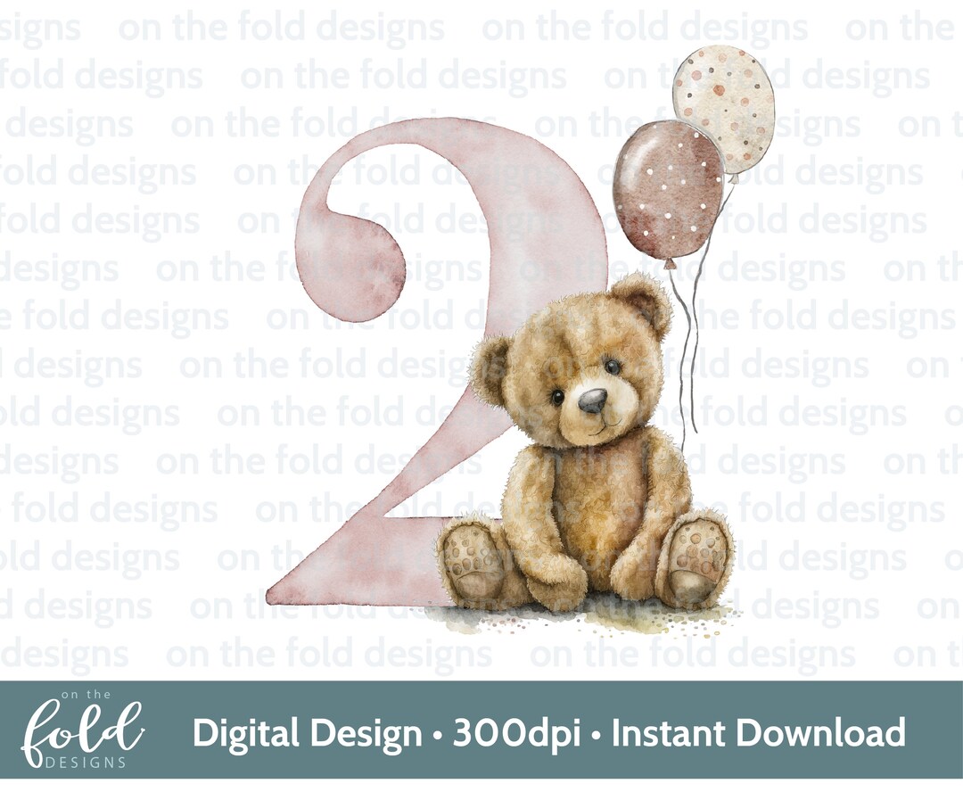 Teddy Bear, Number 2, Balloons, 2nd Birthday, Clipart, Sublimation. PNG ...
