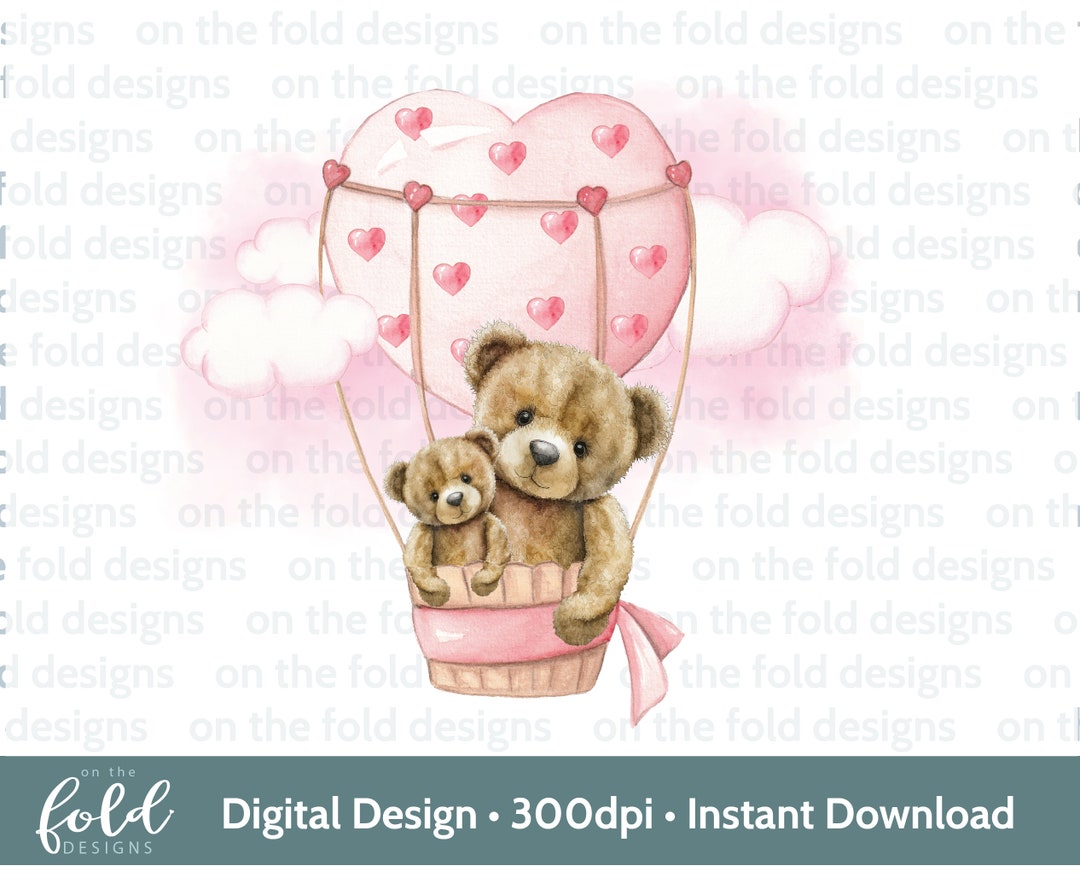 Teddy Bear Valentine Love Heart Hot Air Balloon Clipart PNG Digital ...