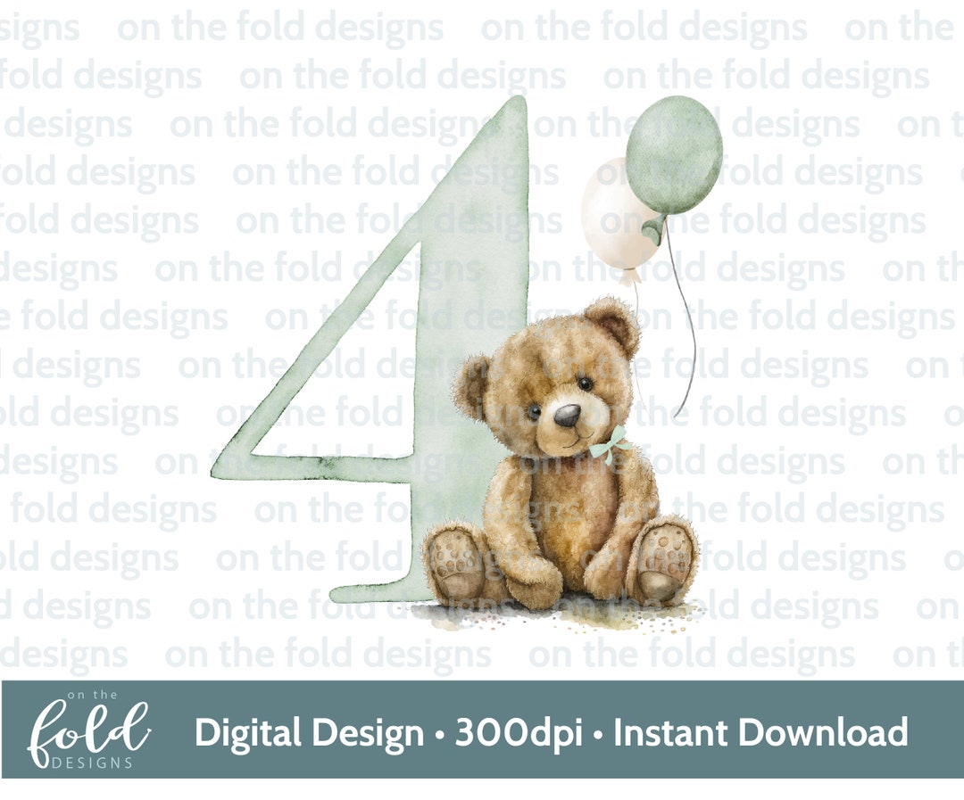 Teddy Bear, Number 4, Balloons, 4th Birthday, Clipart, Green Balloons ...