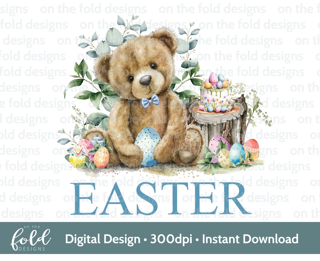Easter Teddy Bear Clipart: Watercolor PNG Digital Download - Etsy