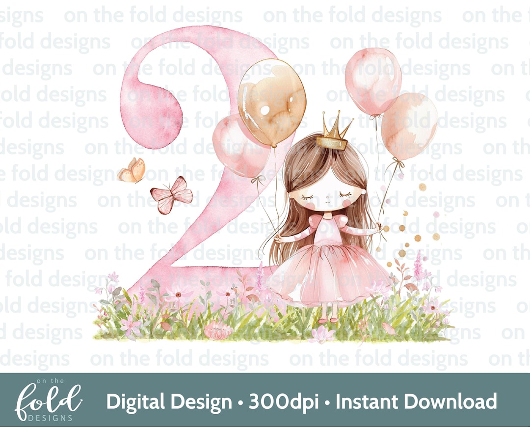 Princess 2nd Birthday Clipart PNG Pink Balloons Fairy Iron on ...