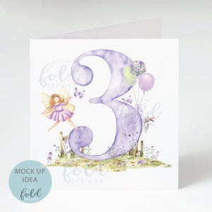 Fairy 3rd Birthday Clipart Magical Purple Number Three, Watercolor ...