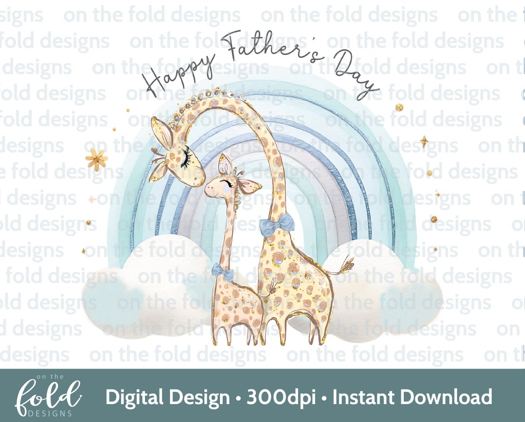 Father's Day Giraffe Clipart Daddy + Baby Blue Rainbow Sublimation ...