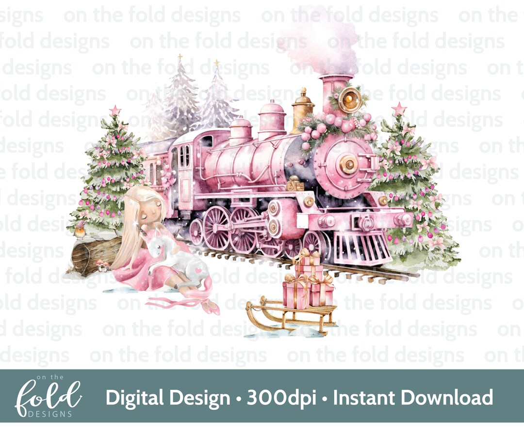 Pink Unicorn Train Clipart Winter Woodland Snow Xmas PNG Instant ...