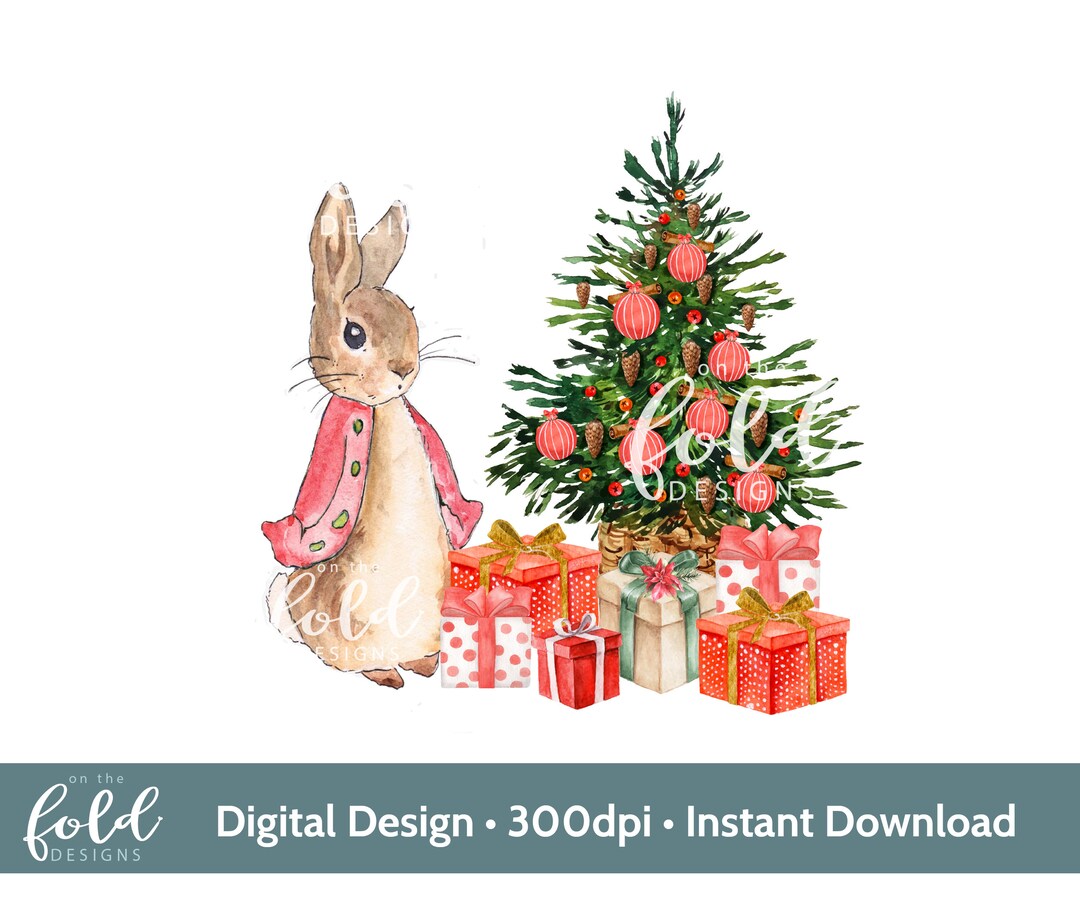 Peter Rabbit With Christmas Presents Under the Tree PNG Instant Digital ...