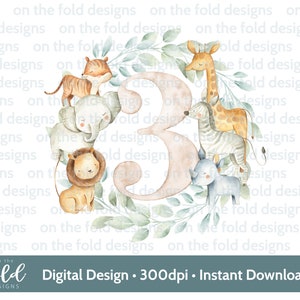 Safari 3rd Birthday, Clipart, Number One Png, Jungle Animal Sublimation ...