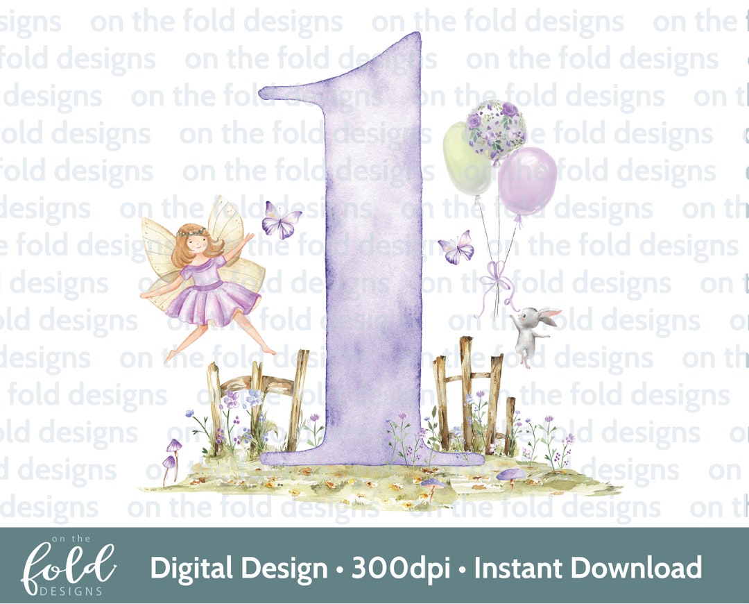 Fairy 1st Birthday Clipart Magical Purple Number One Watercolor Clipart ...