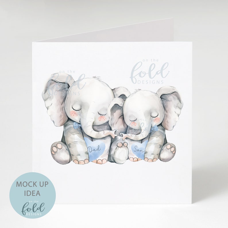 Father's Day Elephant Clipart Daddy Grandad Dad + Baby Blue Rainbow ...