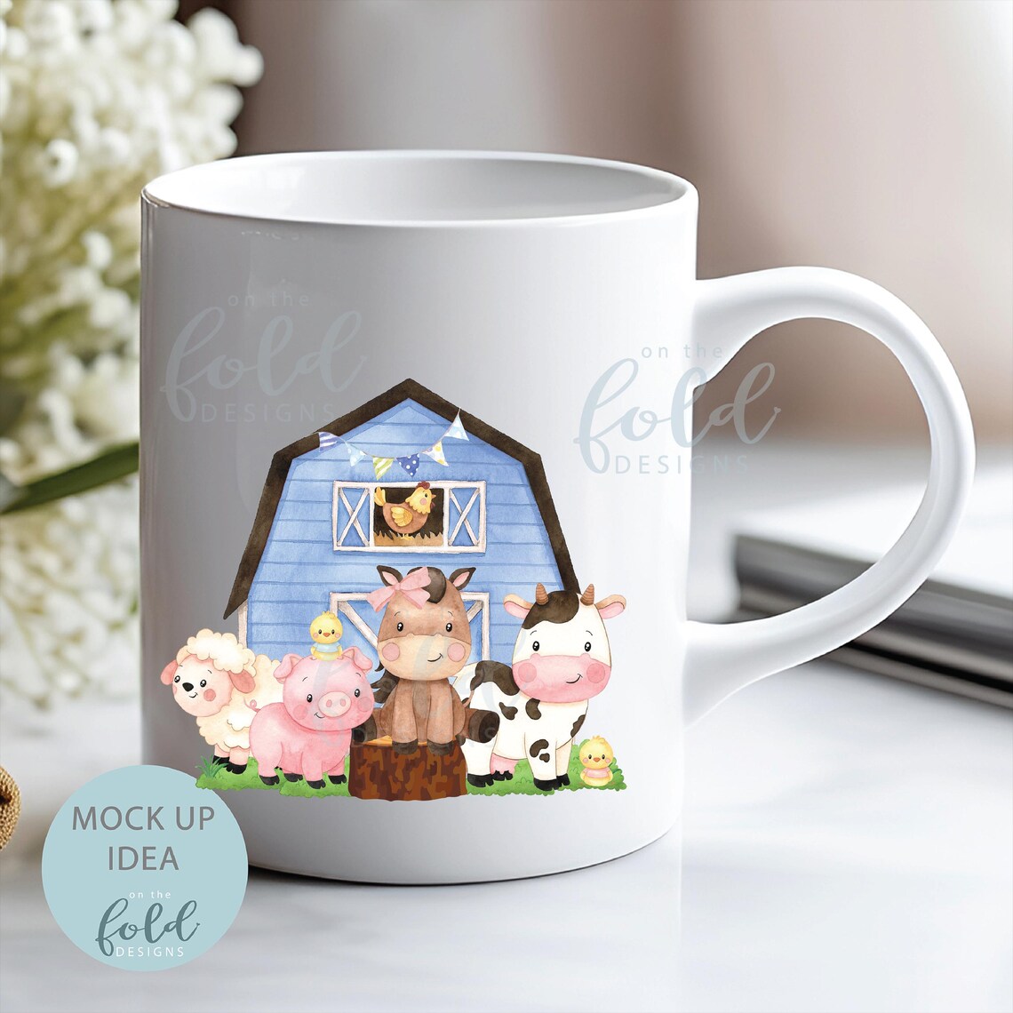 Blue Farm Animals Clipart: Birthday Card, T-shirt Design (PNG Digital ...