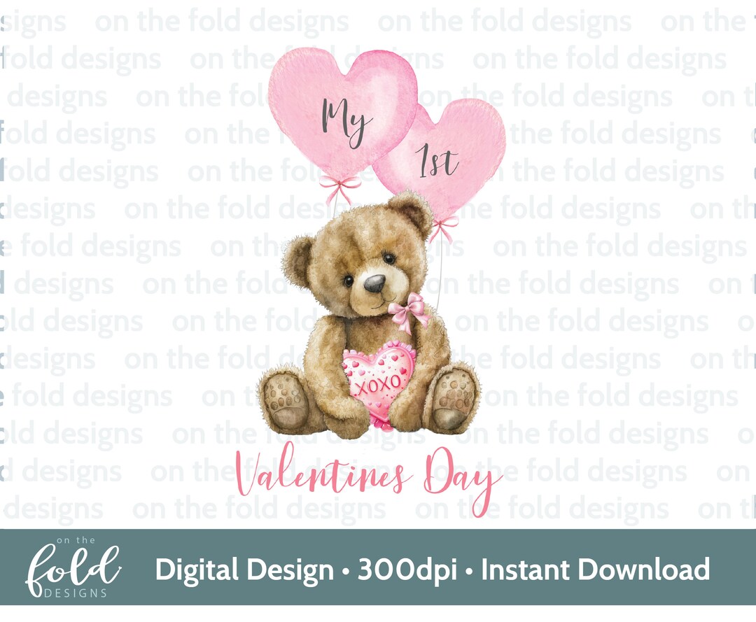 Valentine Rainbow Teddy Bear PNG Pink Love Heart Instant Digi Clip Art ...